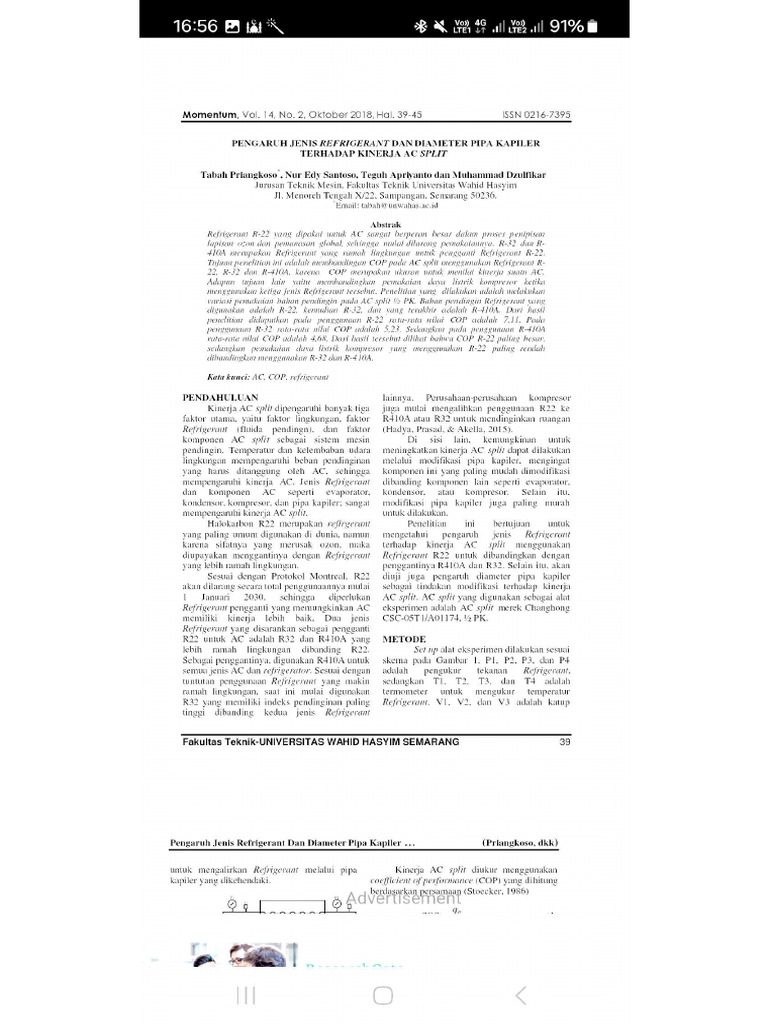 PENGARUH JENIS REFRIGERANT DAN DIAMETER PIPA KAPILER TERHADAP KINERJA AC SPLIT - 27 Dec 2024 ...