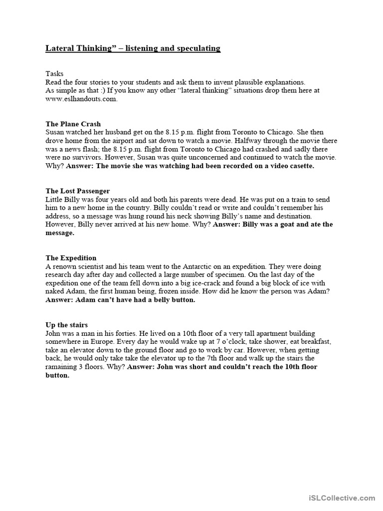 Lateral Thinking - Riddles | PDF