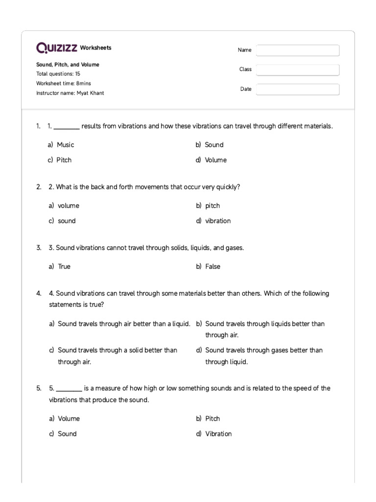 Pitch and Volume Worksheet for Kids | PDF | Sound | Pitch (Music)