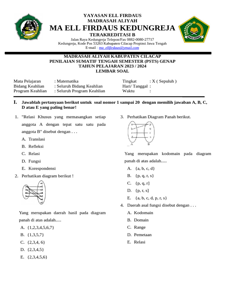 SOAL PTS GENAP MATEMATIKA KELAS X | PDF