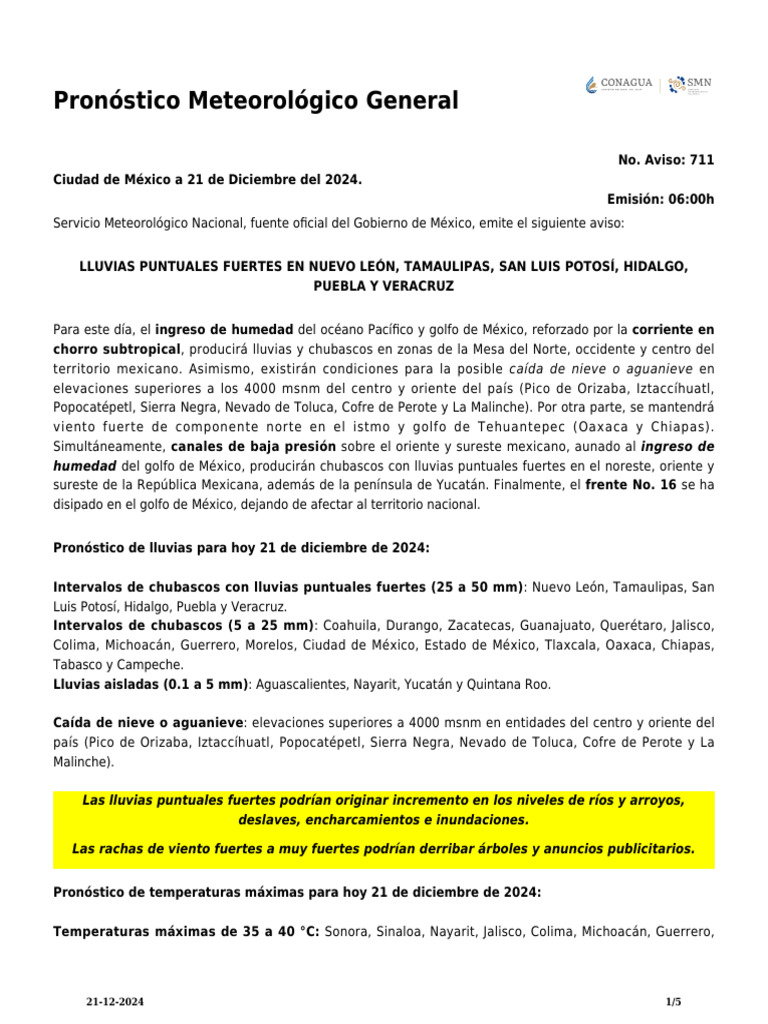 Pronóstico Meteorológico General - 7380 | PDF | México | Clima templado
