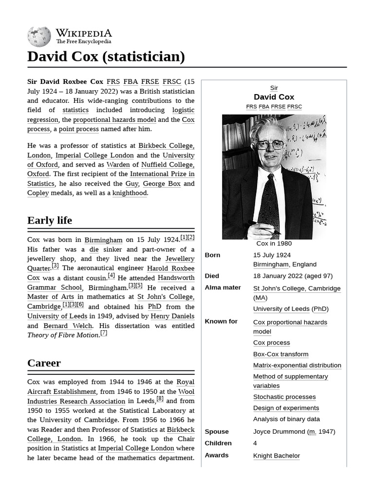 David_Cox_(statistician) | PDF | Statistics