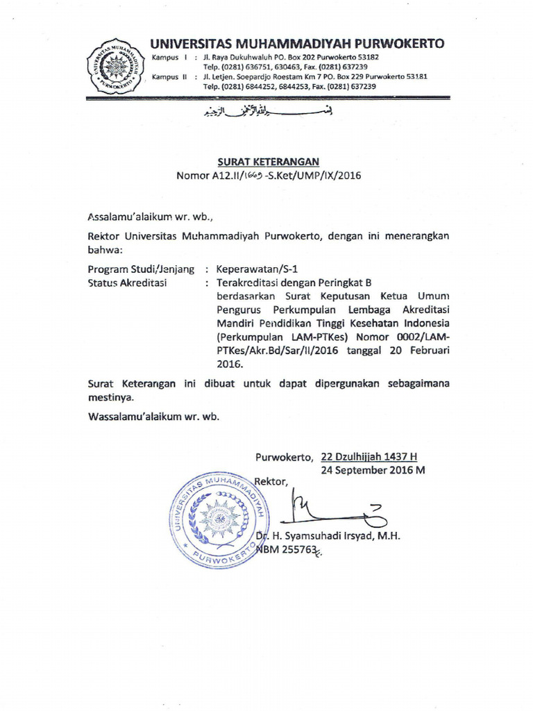 Sk Akreditasi Keperawatan s1 Ump | PDF