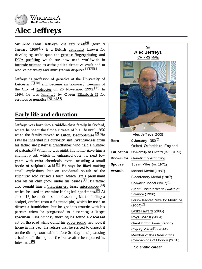 Alec_Jeffreys | PDF | Forensic Science | Genetics