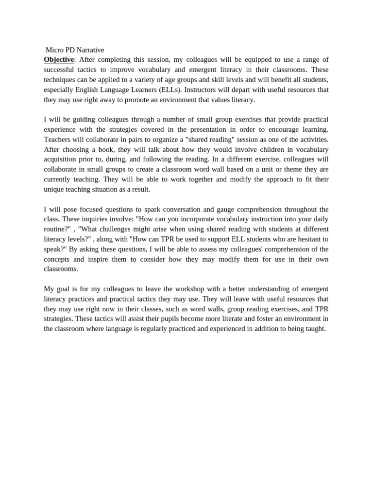 EDU 722 Module 4 - Assignment - Micro PD Narrative | PDF