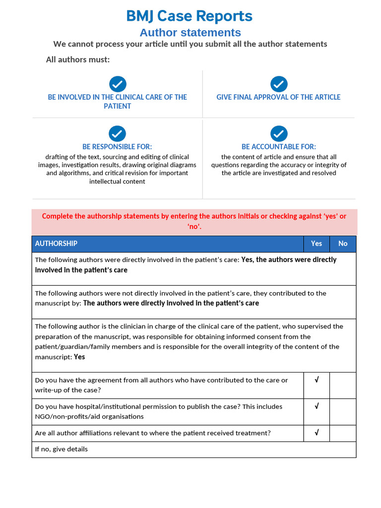 Author Statements form | PDF | Editing | Health Care