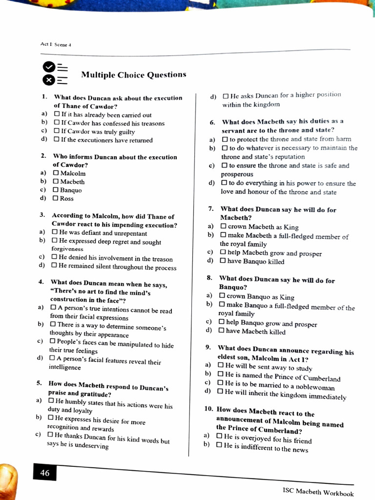 MACBETH ACT 1 SC 4 MCQs | PDF | Macbeth