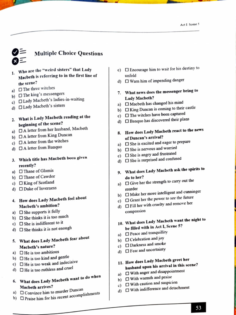 MACBETH ACT 1 SC 5 MCQs | PDF | Macbeth