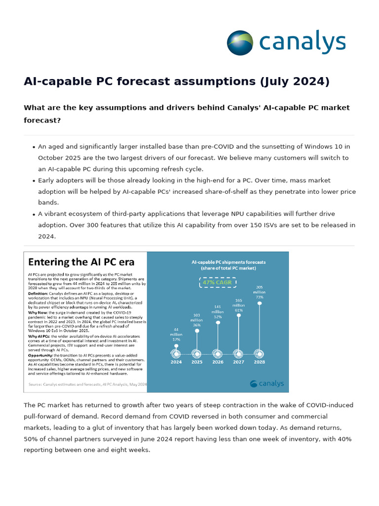Canalys - AI - Capable PC Forecast Assumption (July 2024) | PDF ...