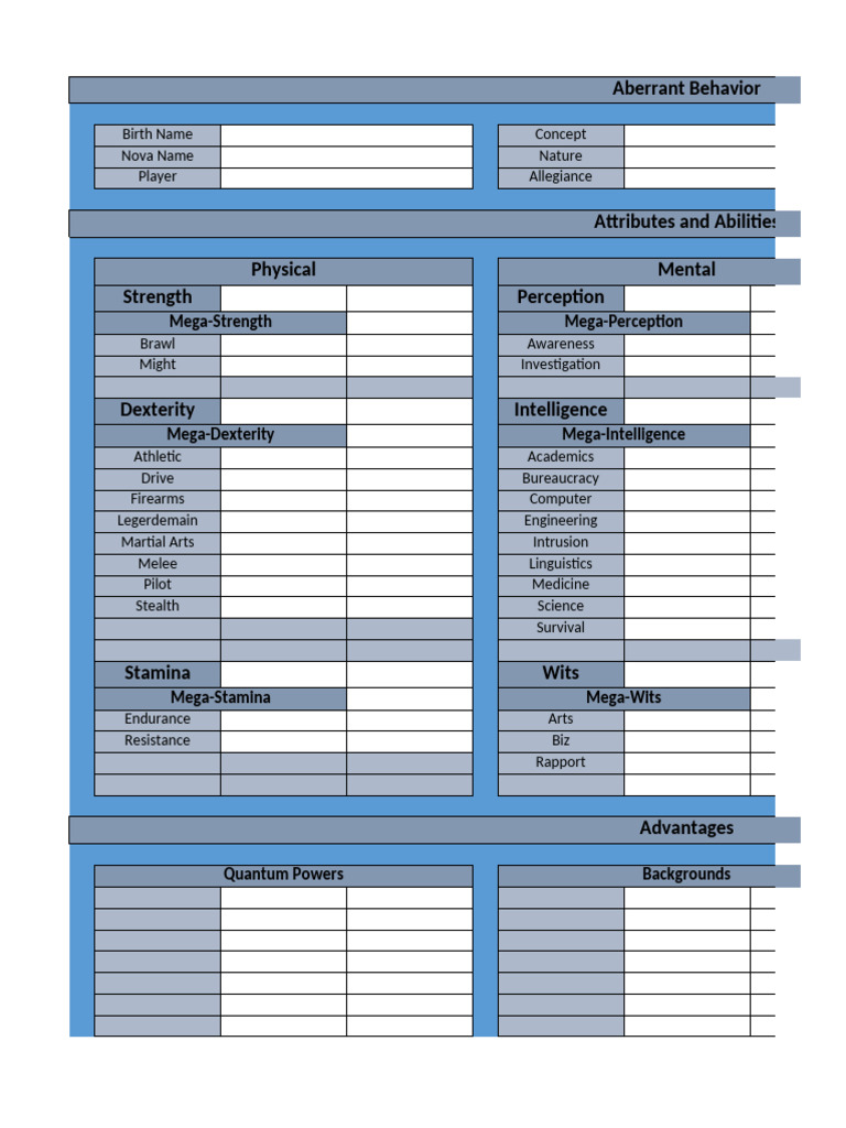 Aberrant Character Sheet (Blank) | PDF
