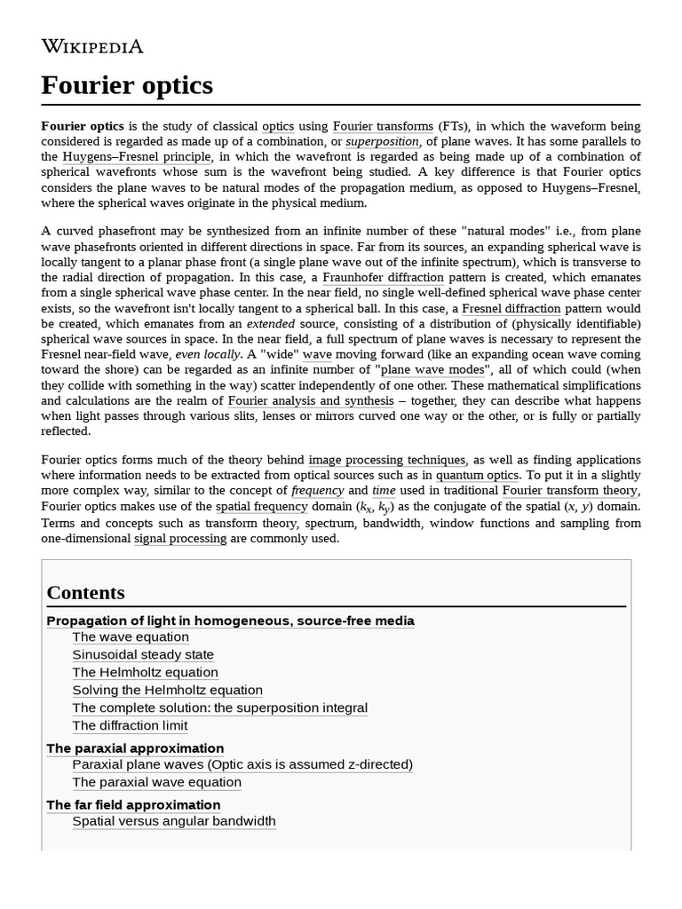 FourierOptics WikipediaArticle | PDF | Waves | Optics