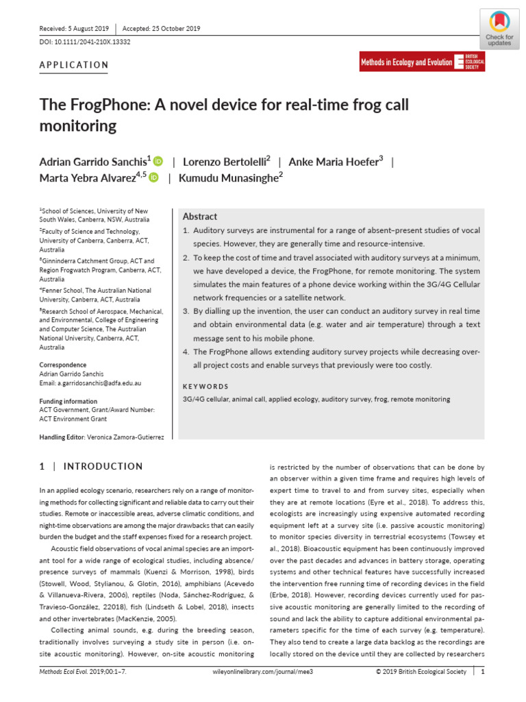 The FrogPhone - A novel device for real‐time frog call monitoring | PDF ...