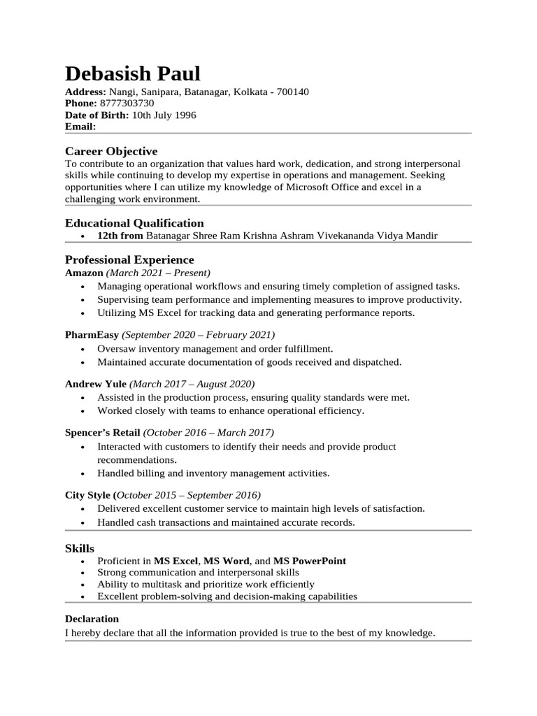 Resume Debasish Paul | PDF
