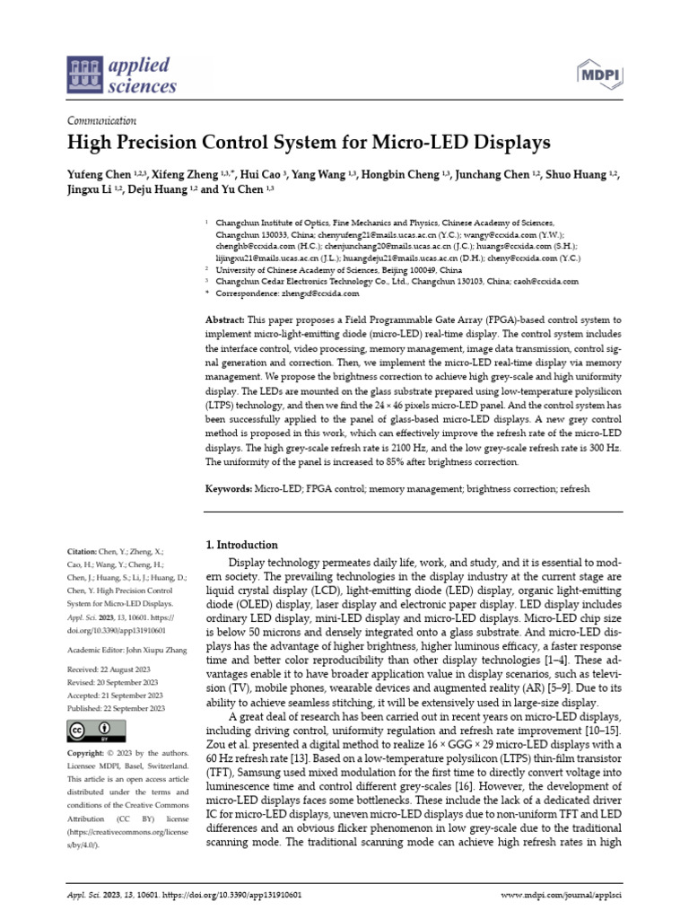 High Precision Control System For Micro-LED Displa | PDF | Field ...