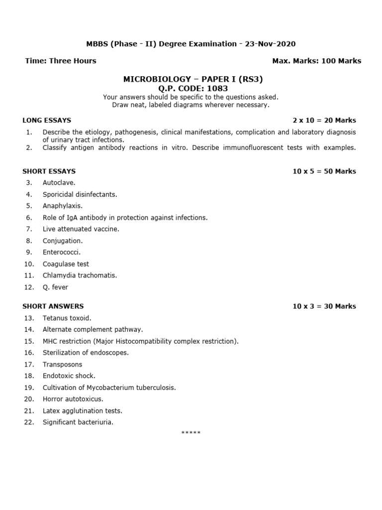 Microbiology Question Paper | PDF | Meningitis | Infection