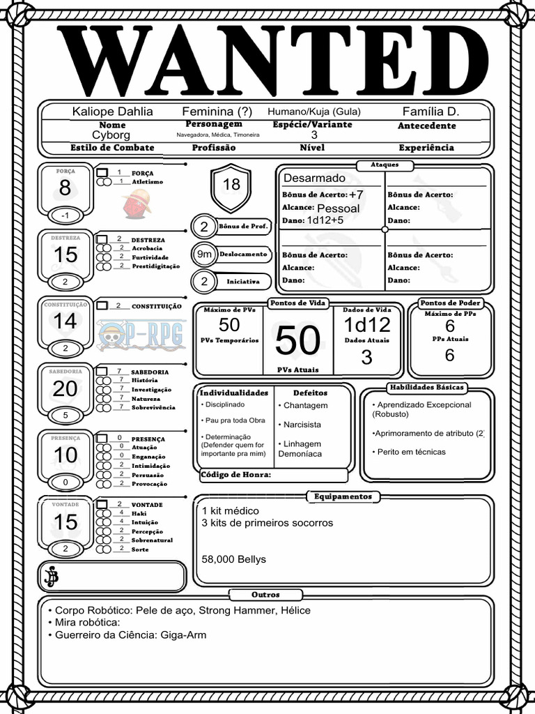 OP RPG - Ficha de Personagem 1.5 - Editável | PDF
