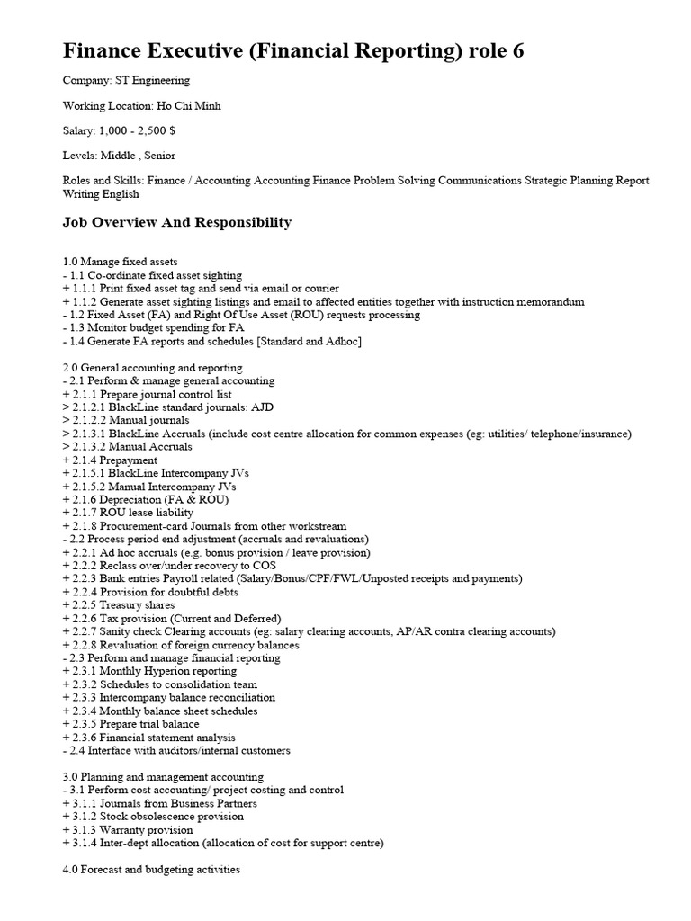 Finance Executive Financial Reporting Role 6 1 | PDF | Financial ...