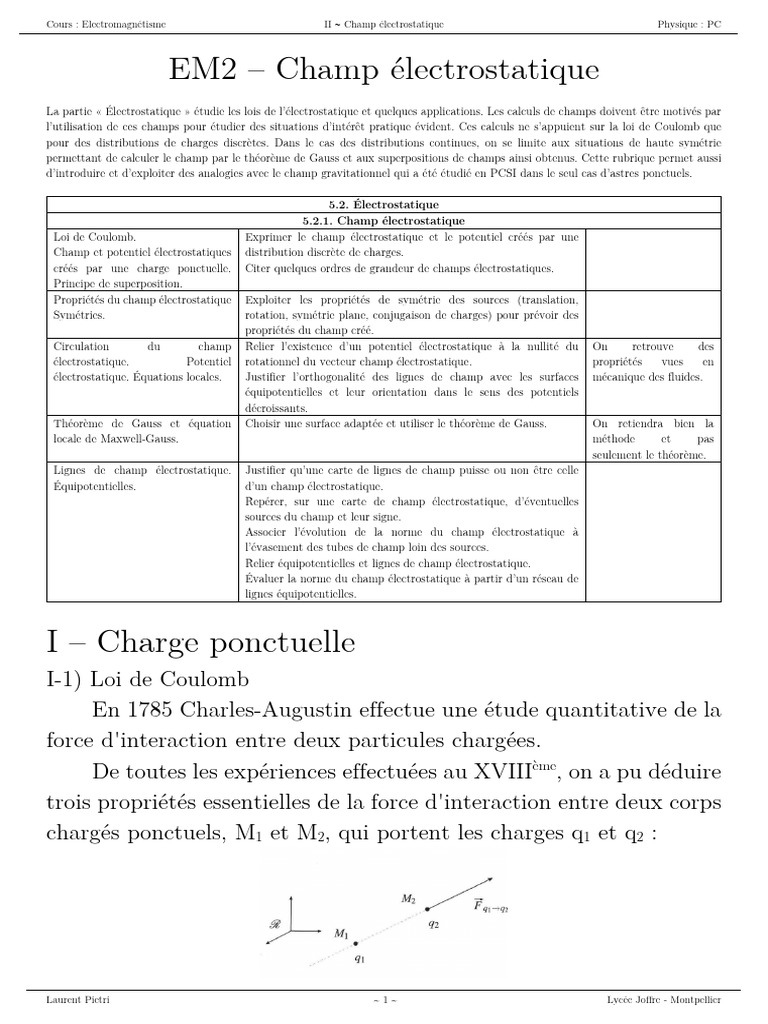 Champ électrostatique et lois fondamentales | PDF | Champ électrique ...