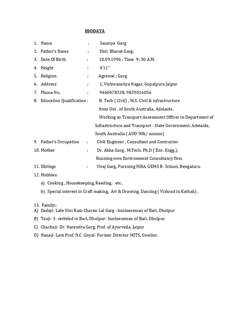 Biodate Saumya Garg | PDF