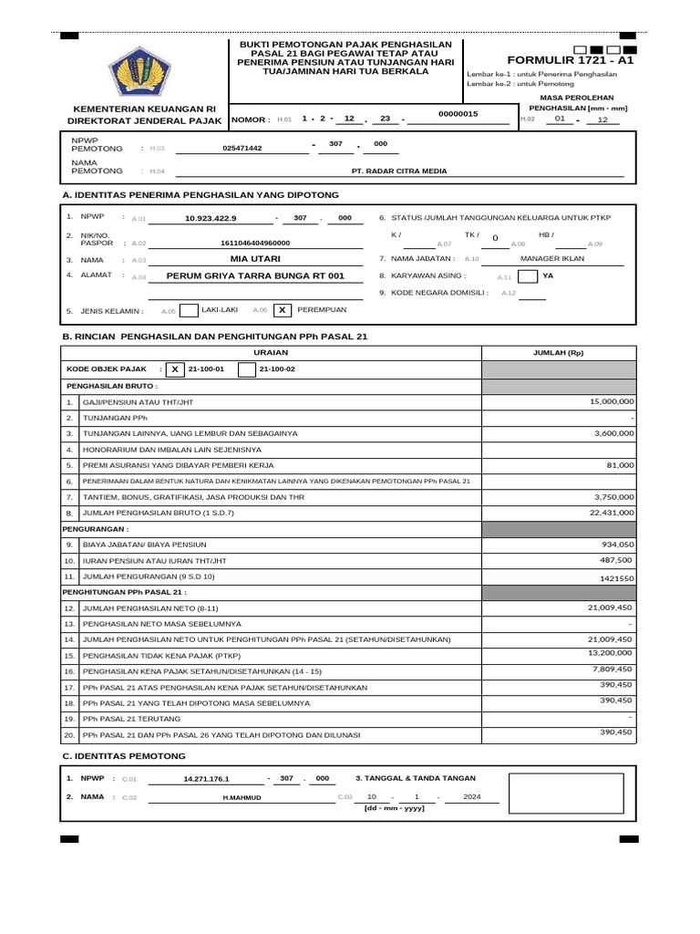 Formulir-Excel-Bukti-Potong-PPh-21-Karyawan-1 | PDF