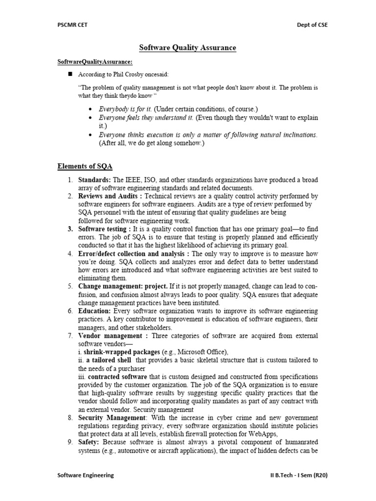 Unit - 5 (Part 2 Software Quality Assurance) | PDF | Reliability Engineering | Software Bug