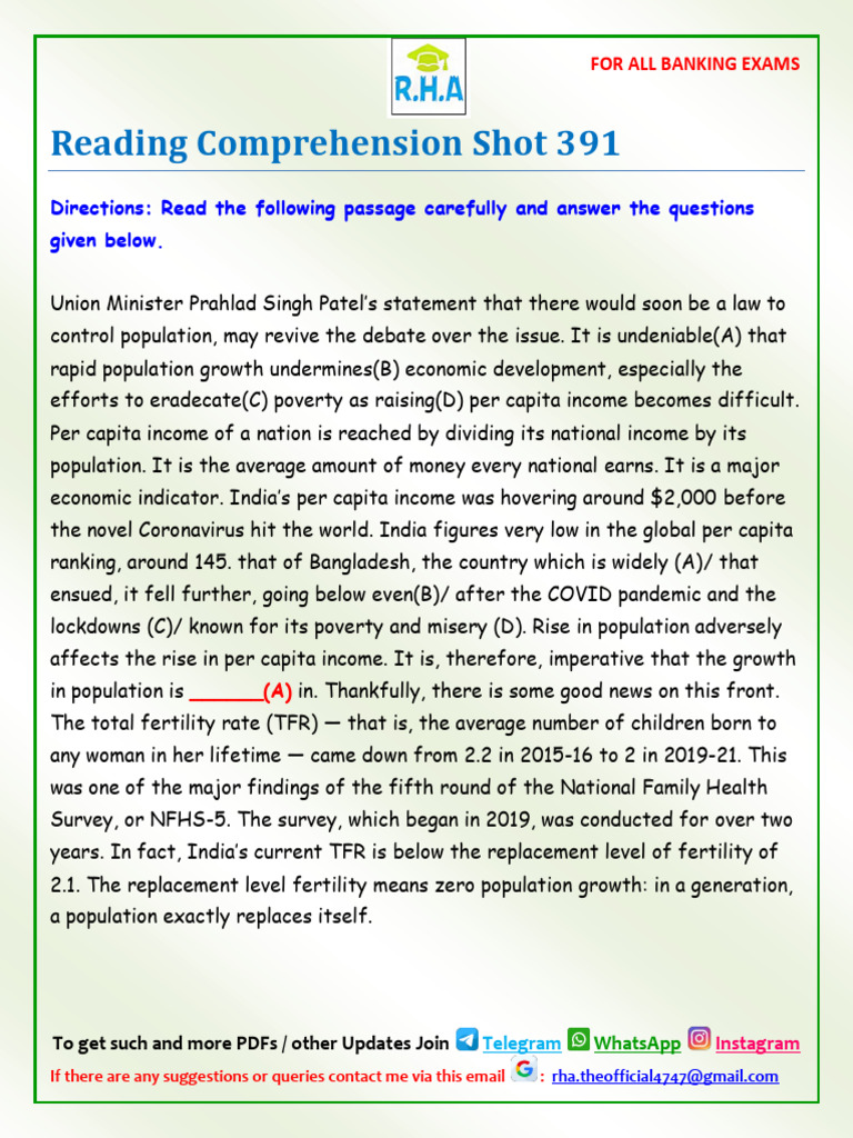 Reading Comprehension Shot 391 | PDF