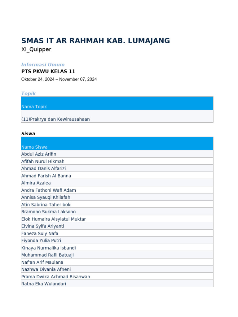 Pts Pkwu Kelas 11 (1)Ok | PDF