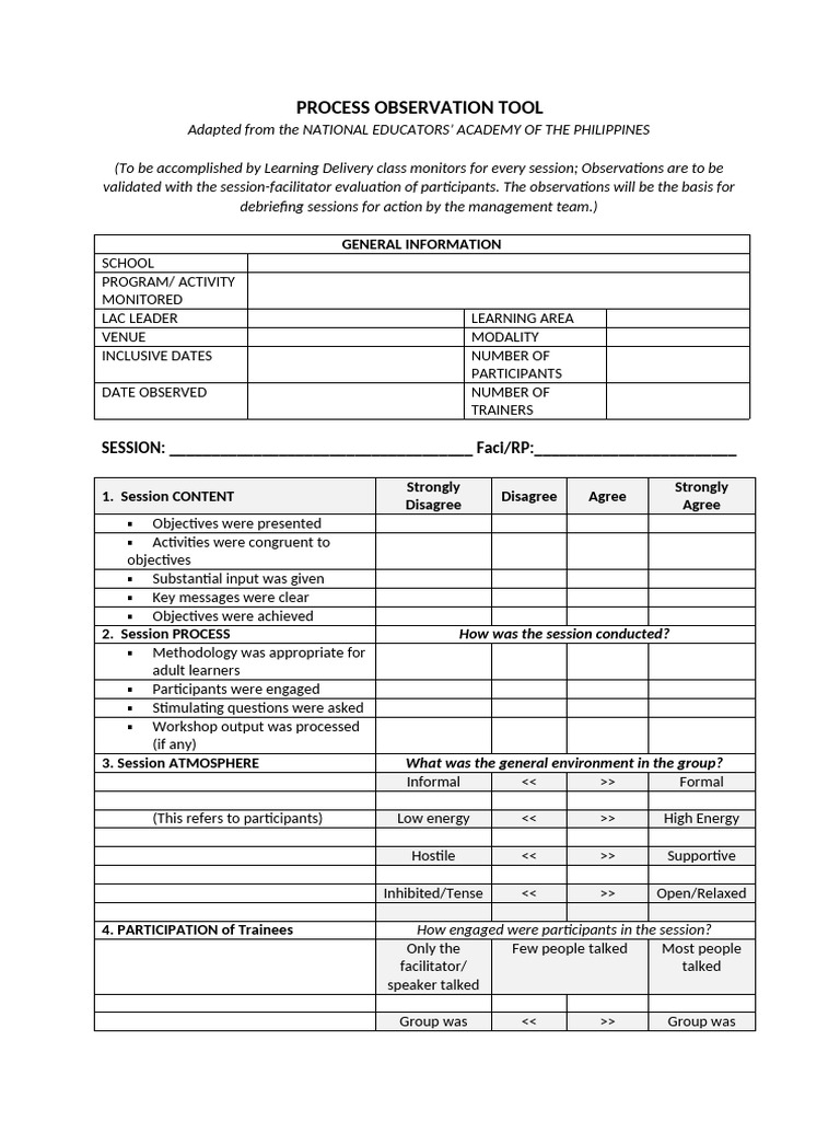 Process Observation Tool Guide | PDF | Behavior Modification | Human ...