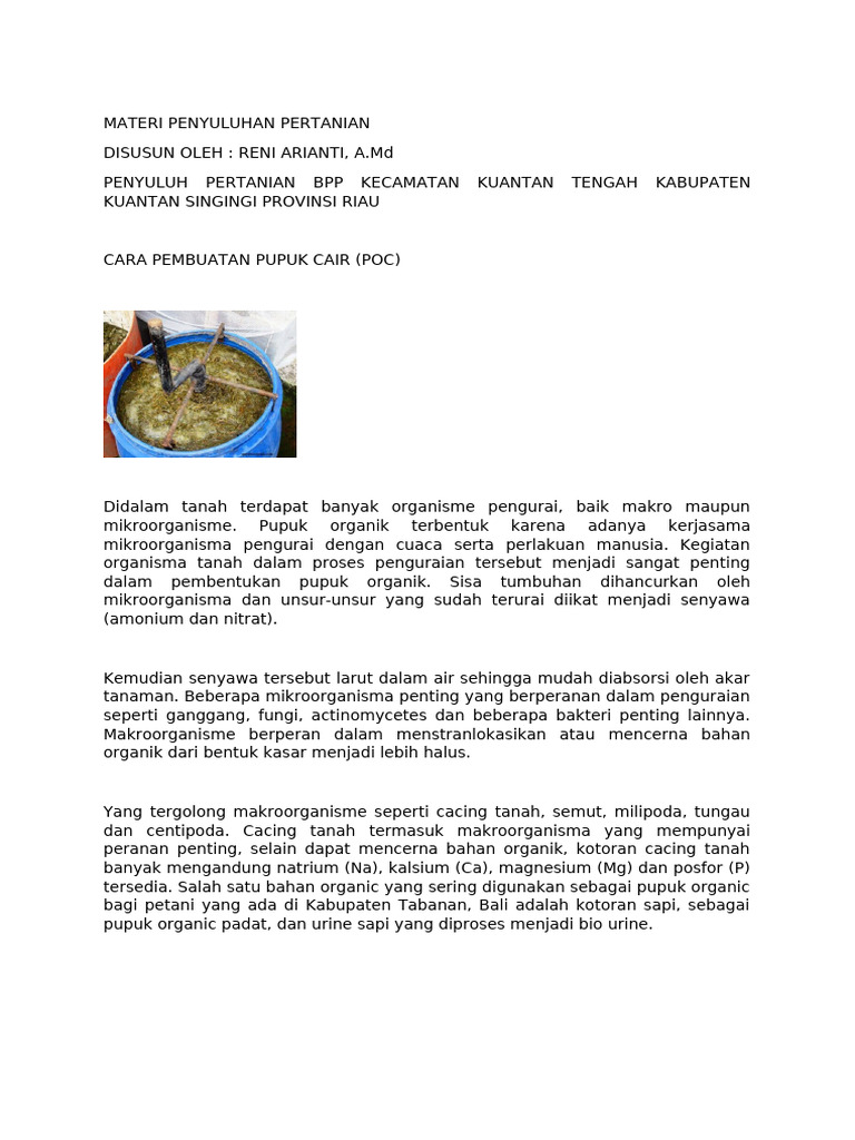 Materi Pembuatan Pupuk Organik Cair (Poc) | PDF