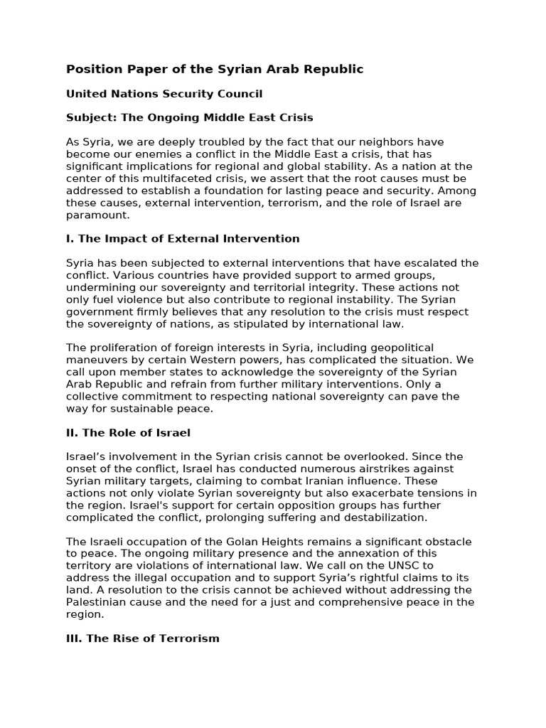 Position Paper | PDF | Syria | Israel