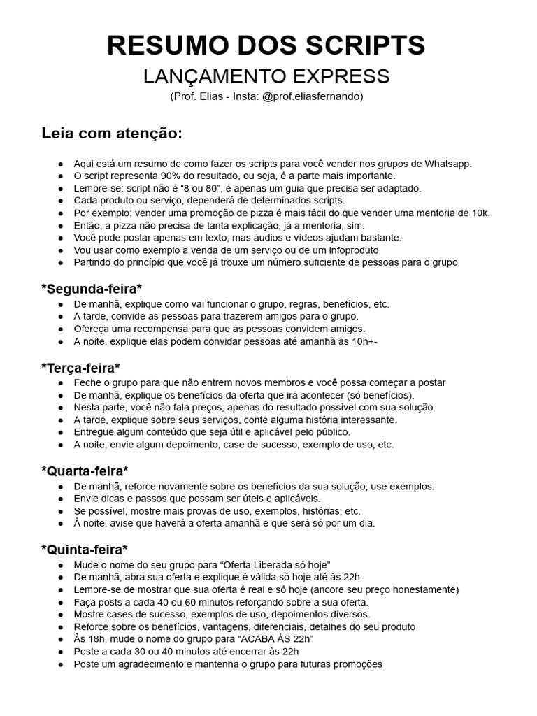 Resumo dos scripts do Lançamento Express | PDF | Linguagem de script