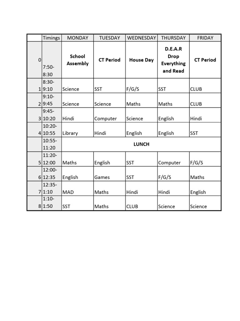 VIII C Time Table | PDF