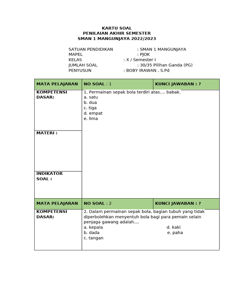 SOAL PAS KELAS X SEMESTER 1 | PDF