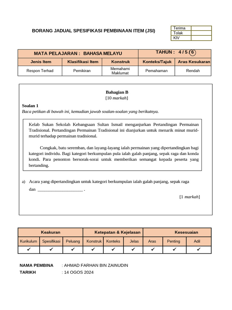 JSI B1 Tahun 6 | PDF