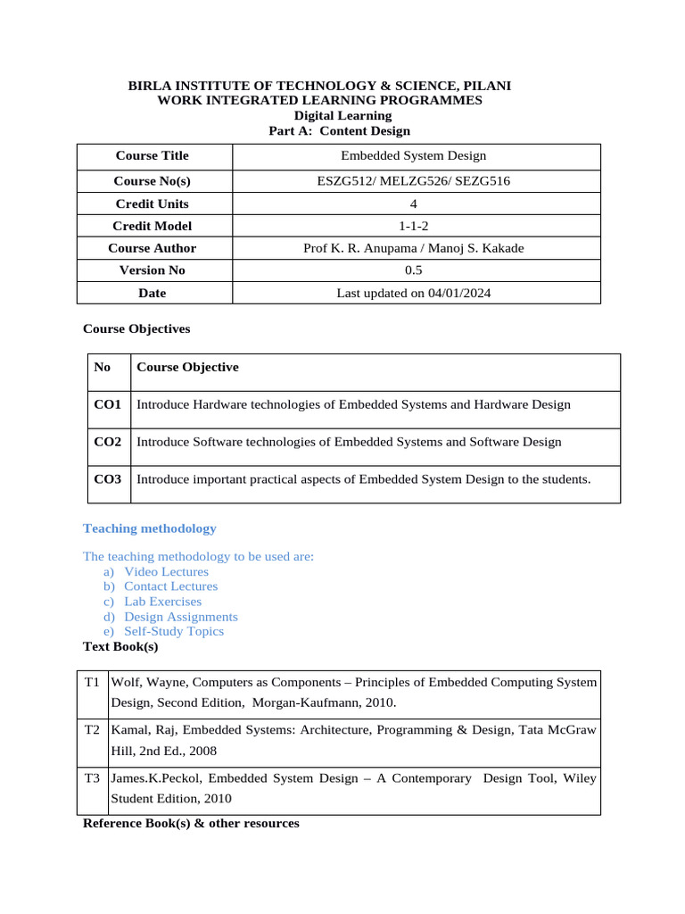 ES ZG512 COURSE HANDOUT | PDF | Embedded System | Computer Hardware