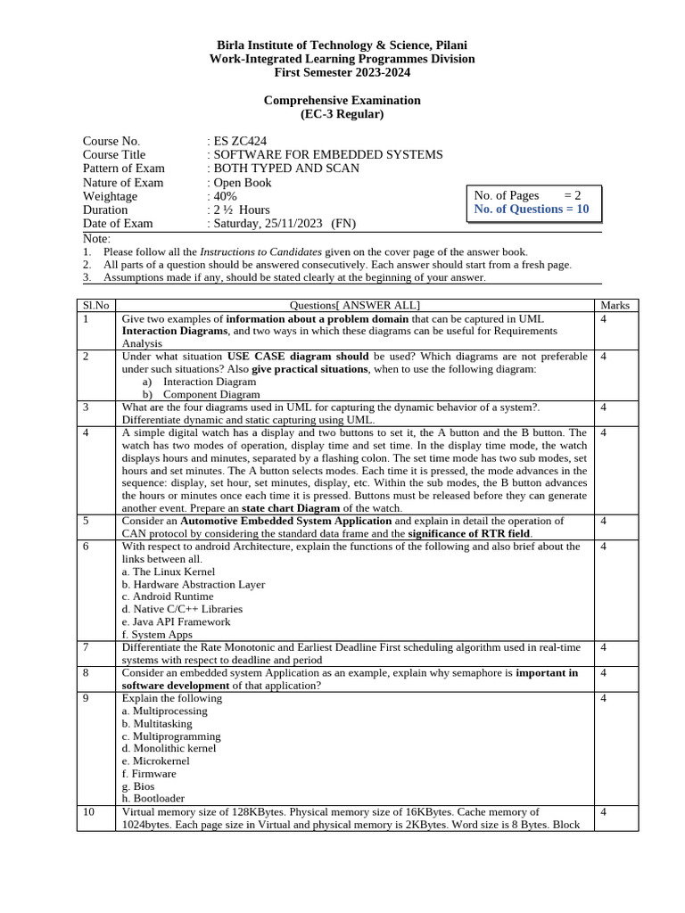 ES ZC424 EC-3R FIRST SEM 2023-2024 | PDF | Kernel (Operating System) | Computing