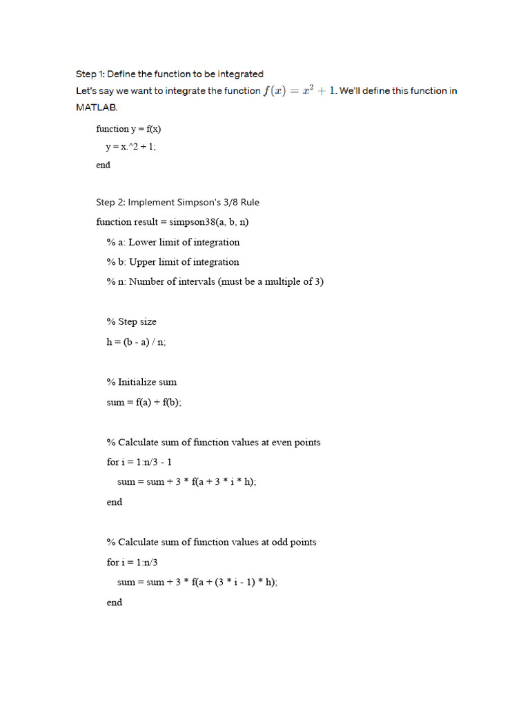 Function y F (X) y X. 2 + 1 End: Step 2: Implement Simpson's 3/8 Rule | PDF