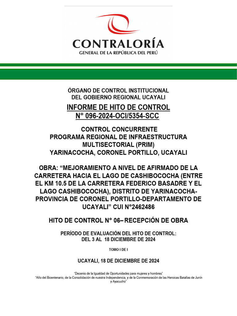 Informe de Control: Obra en Ucayali | PDF | Presupuesto