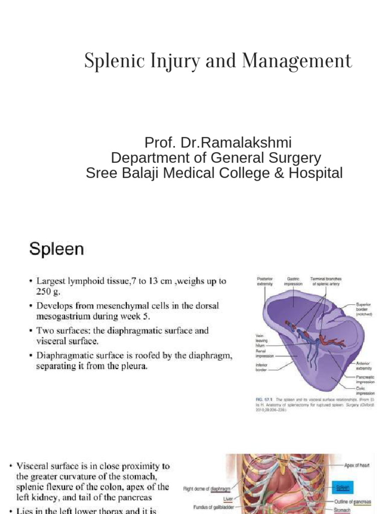 Splenic Injury Management Guide | PDF