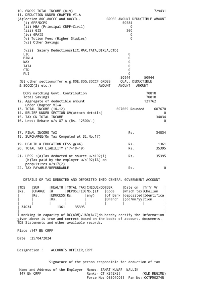 Sanat Mallick | PDF | Tax Refund | Tax Deduction