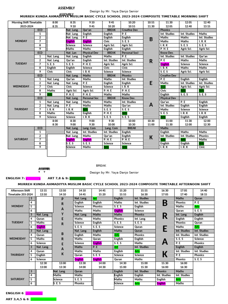 Composite Timetable 2023-2024 | PDF | Islamic Texts | Quran