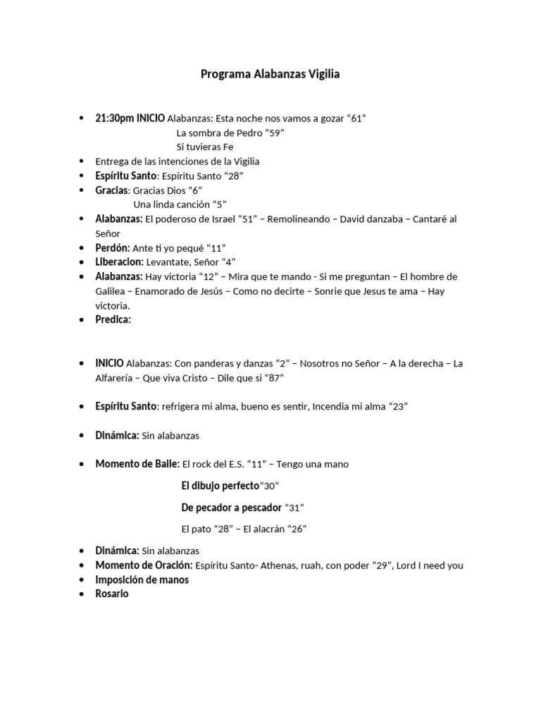 Programa Alabanzas Vigilia | PDF