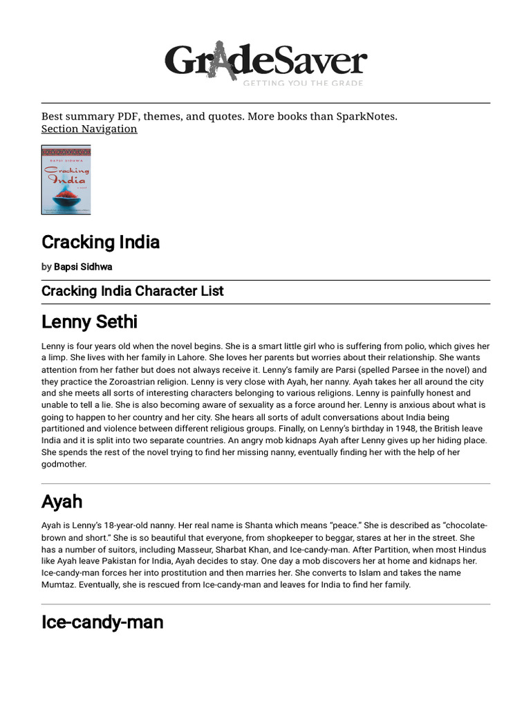 Cracking India Characters _ GradeSaver | PDF