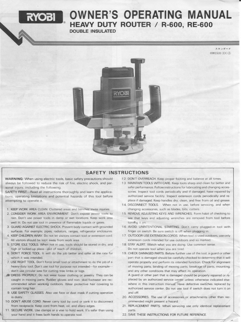 Ryobi RE 600 Owners Manual1 | PDF