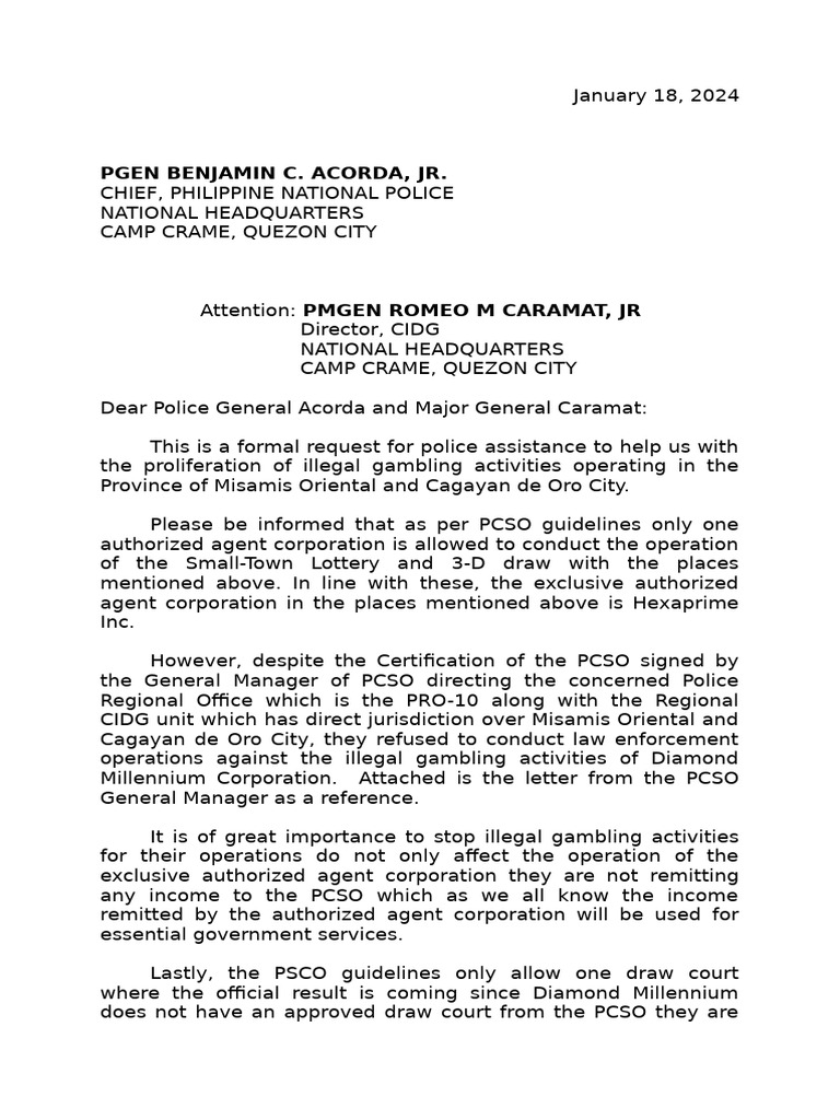 Draft Letter C PNP | PDF