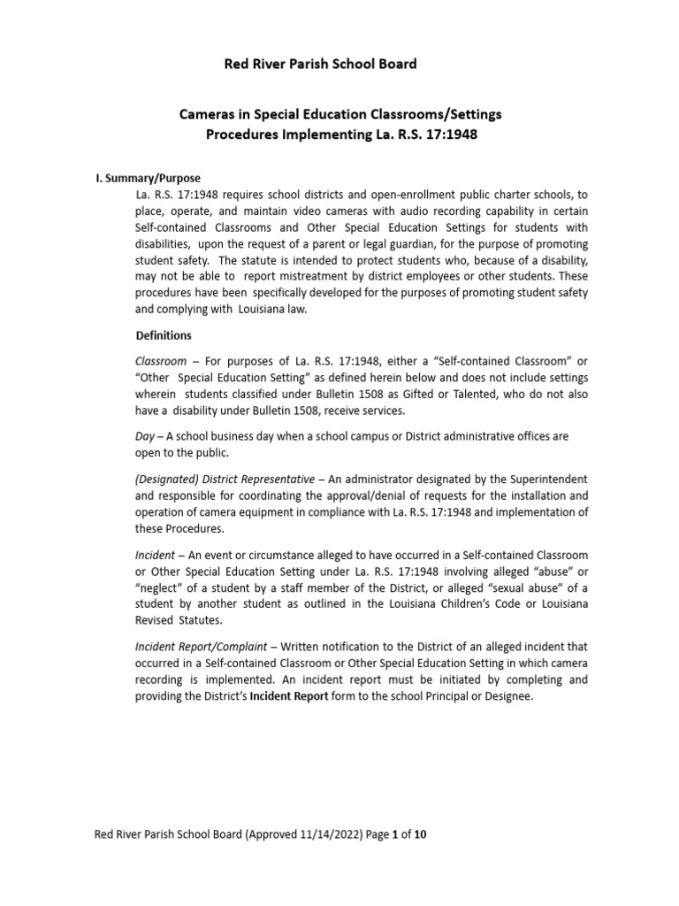 Video Camera Procedures in Special Ed | PDF | Special Education | Complaint