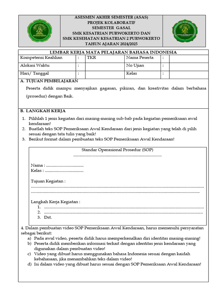 6. LEMBAR KERJA ASAS PROJEK KOLAB GASAL 2425 | PDF