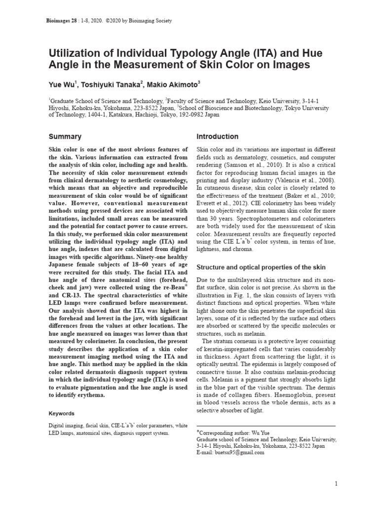 Utilization of ITA and Hue Angle in The Measurement of Skin Color ...
