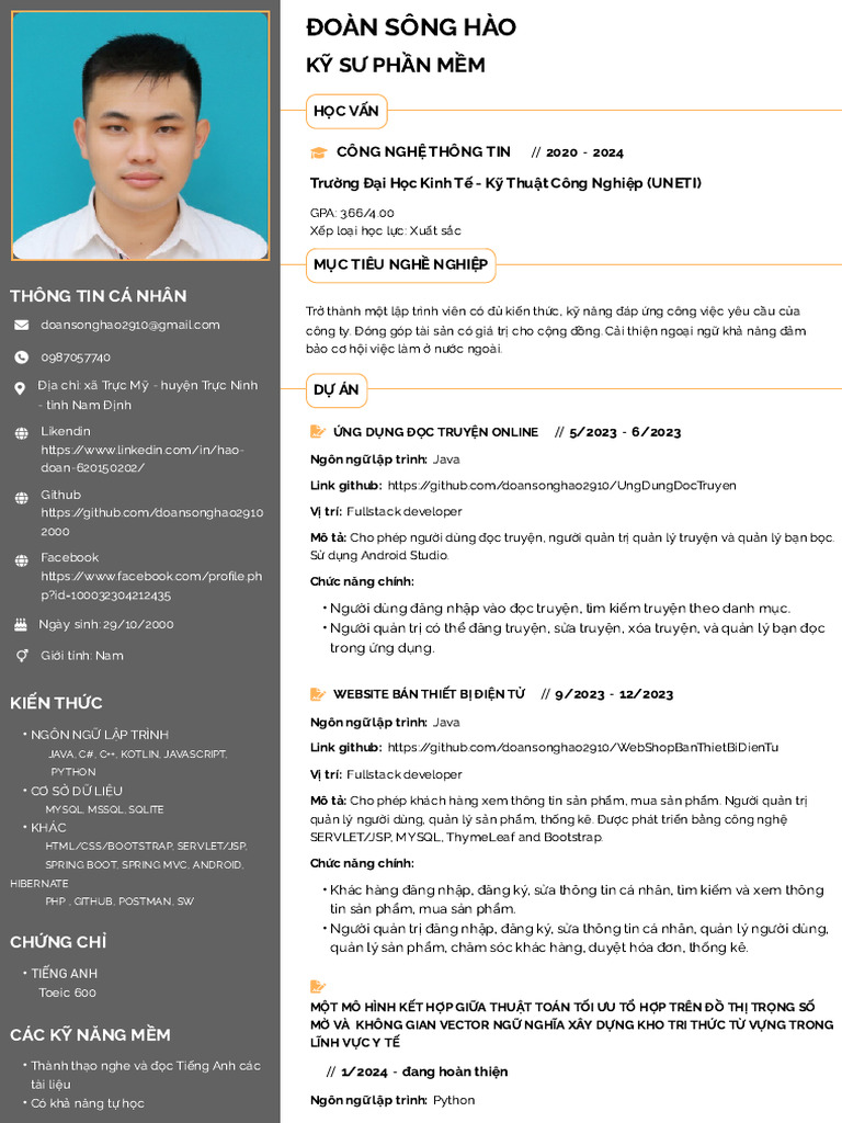 CV - Đoàn Sông Hào | PDF