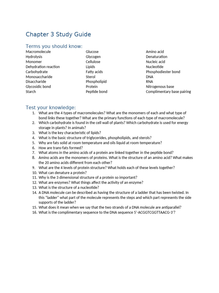Macromolecules Study Guide | PDF